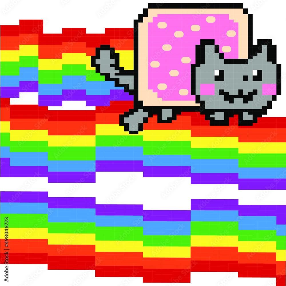 Space cat and rainbow vector meme isolated on white background ...