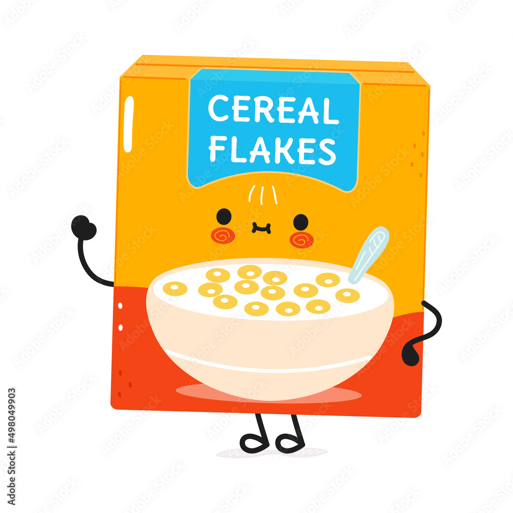 Cute Funny Cereal Flakes Waving Hand Character Vector Hand Drawn