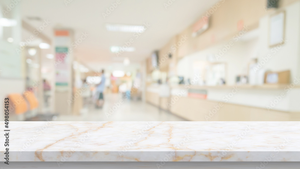 Marble table top with blur hospital clinic medical interior background ...