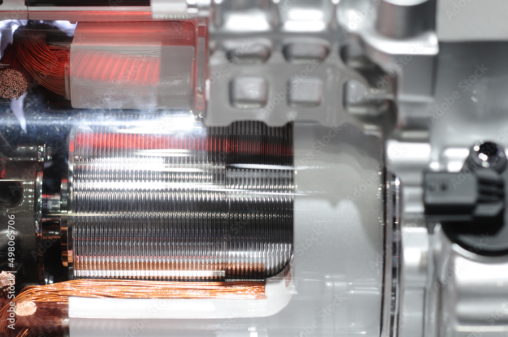 Electric car engine. Use electricity to drive. The piston cylinder ...