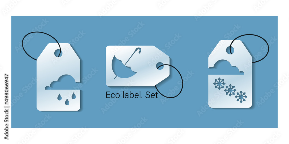 Weather. Eco label. Recycle Symbol. Vector paper illustration. Set.Tag ...