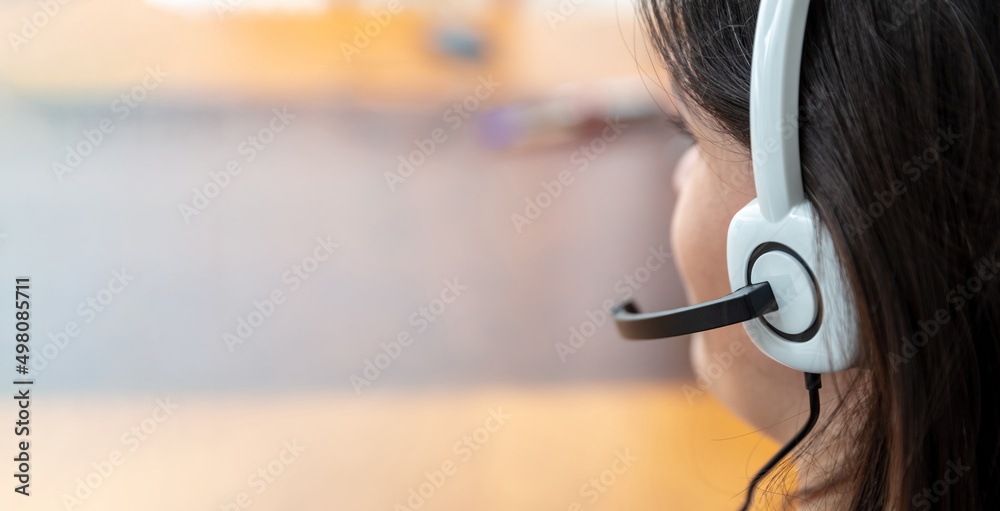 Call center, home office, customer support, help desk concept. Woman ...