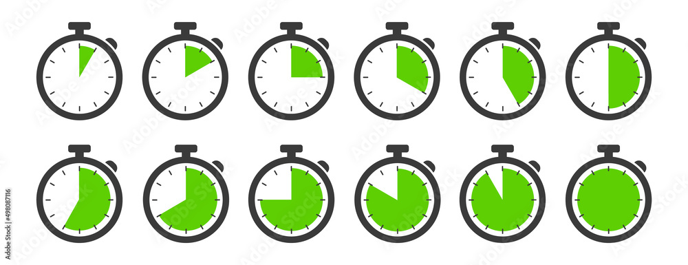 Timekeeper, timer, clock, stopwatch isolated icons set with different ...