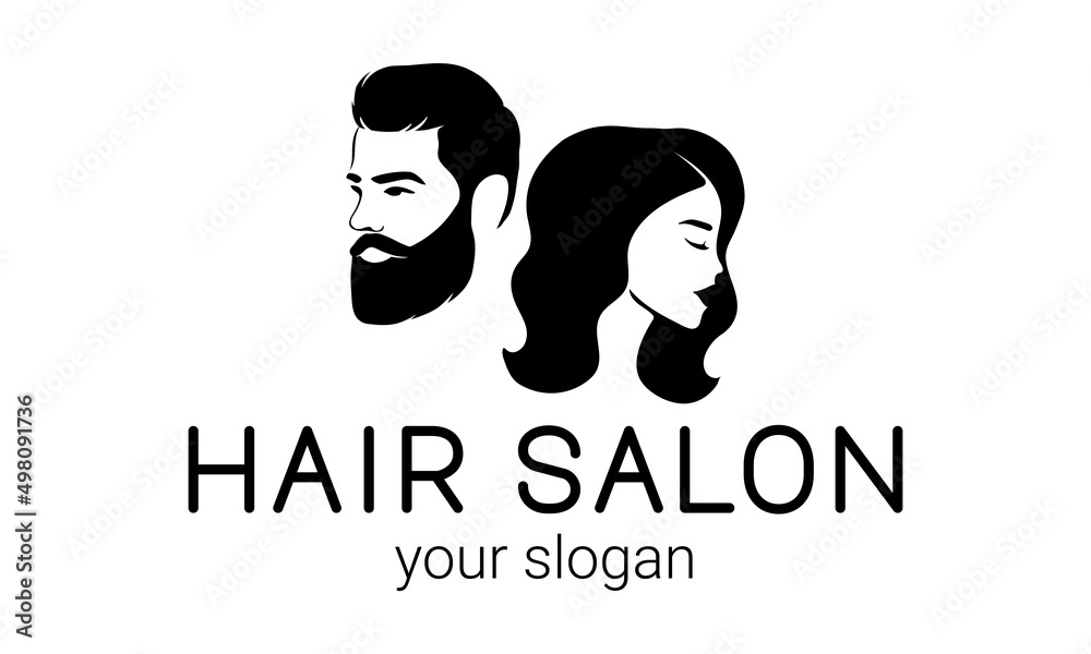 Hair salon logo design with silhouettes of male and female faces ...