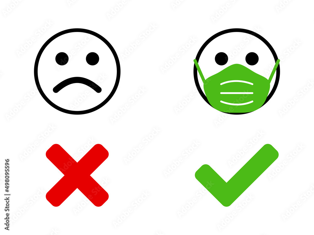 No Face Mask, No Entry or Wear a Mask Icon with Masked and Unmasked ...