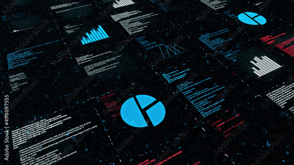 Digital data and computer graphs background with changing data ...
