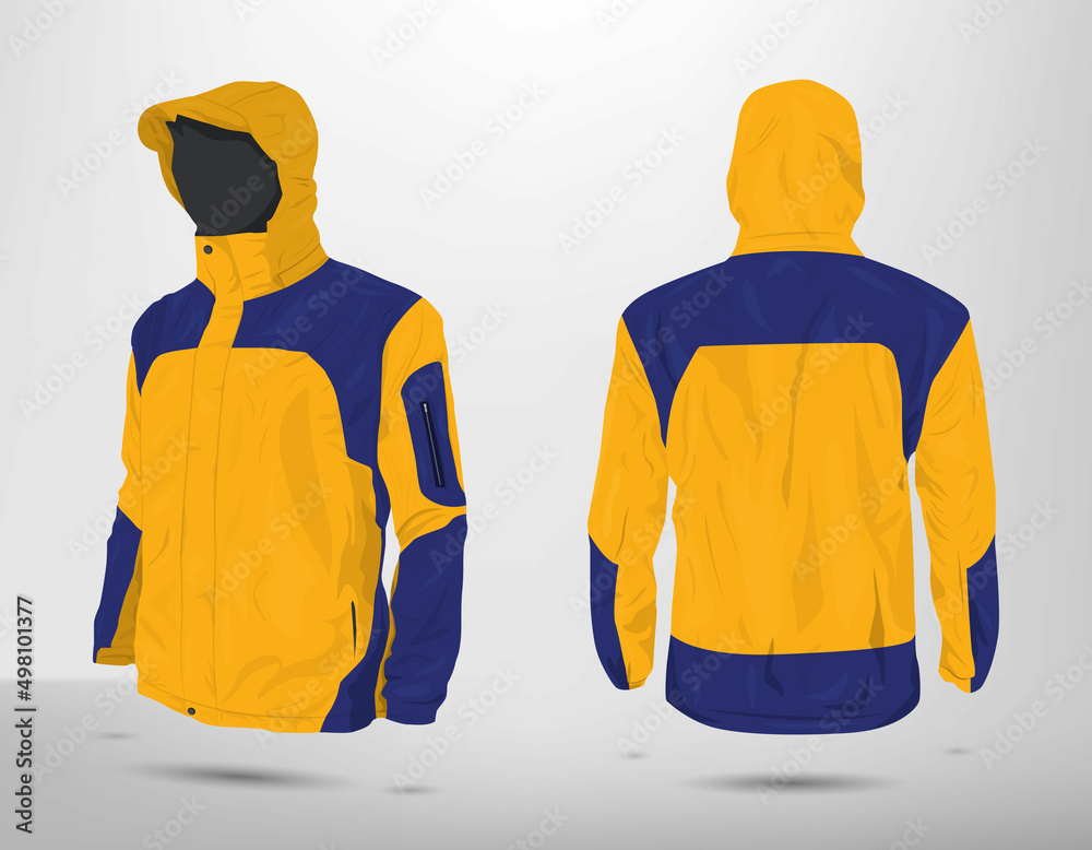 Mountain Jacket Mockup Design Vector (front and back view). Parachute ...