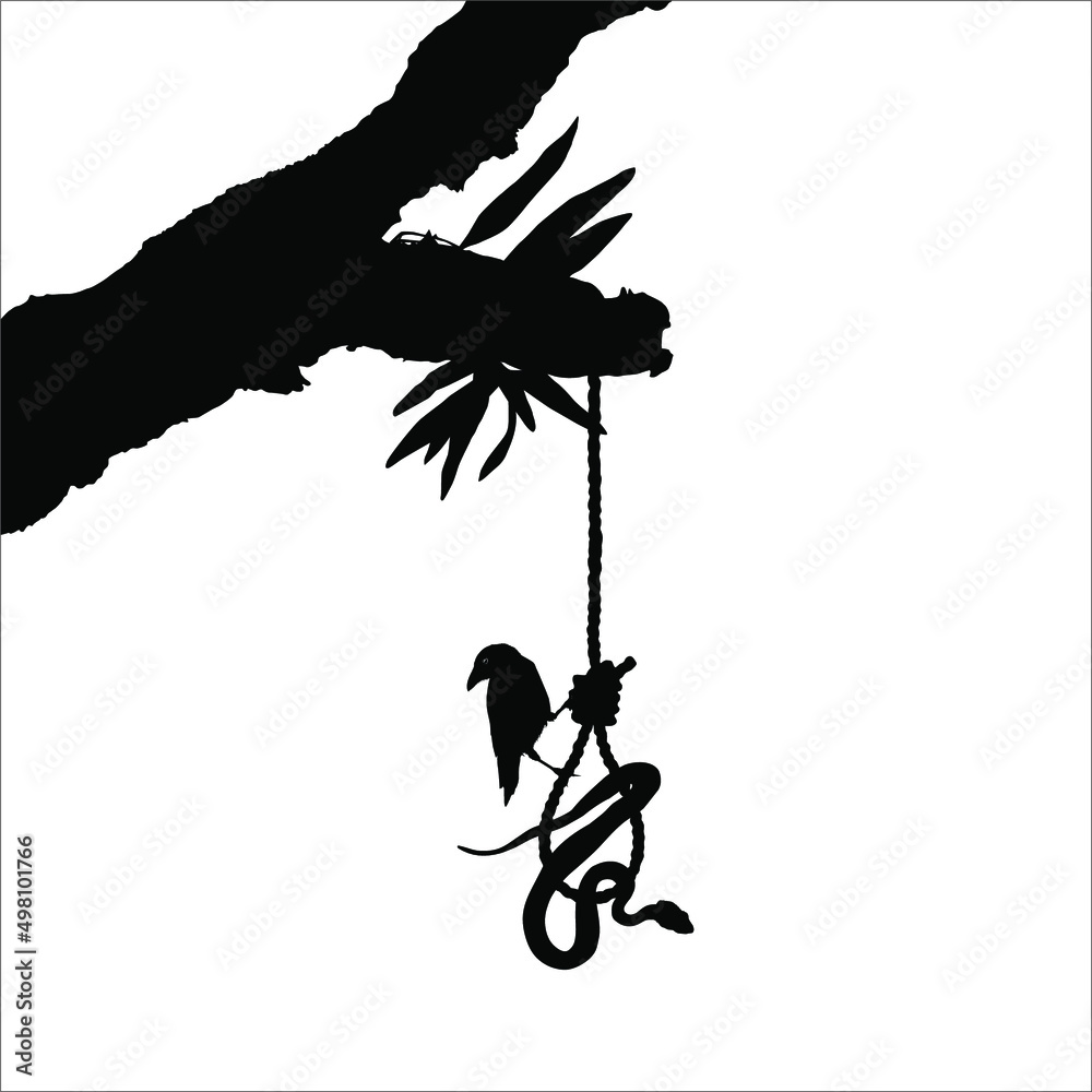 Gallows (Hanging Rope) on the Tree and Crow and Snake. Dramatic, Creepy ...