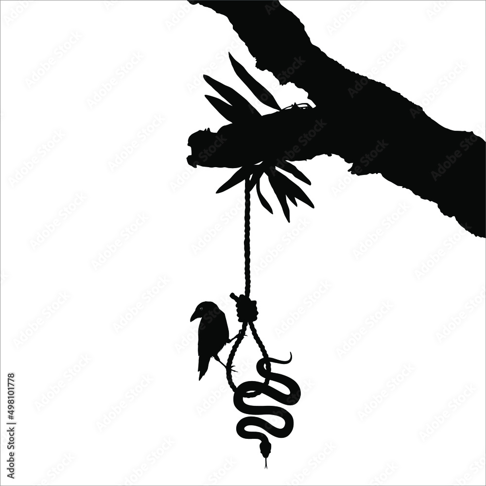 Gallows (Hanging Rope) on the Tree and Crow and Snake. Dramatic, Creepy ...
