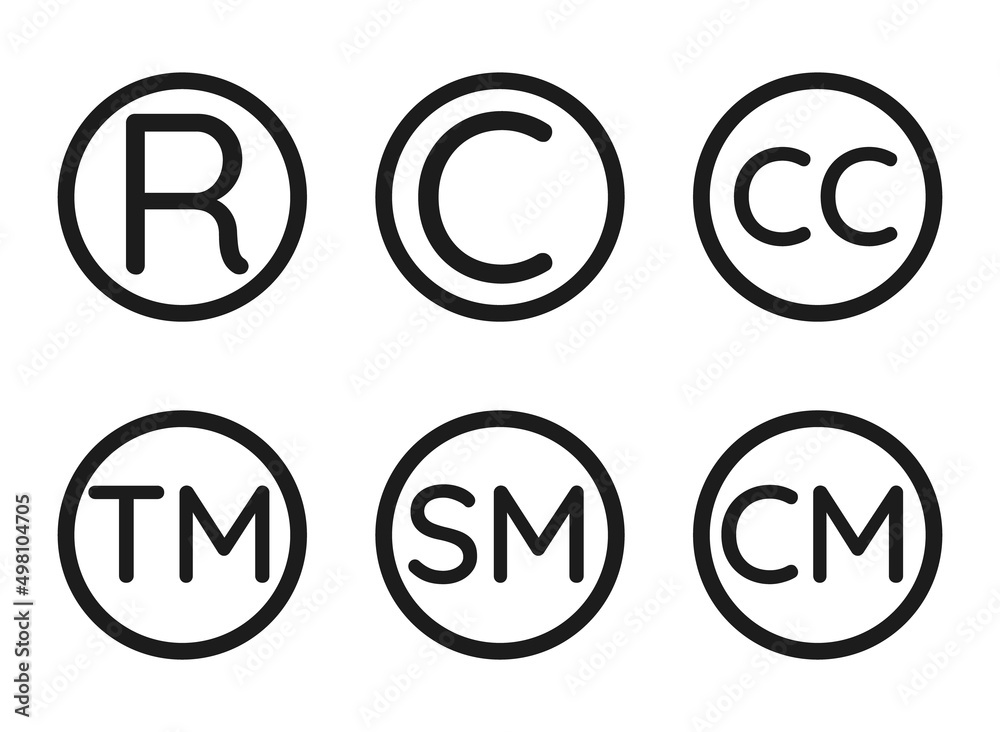 Copyright, intellectual license, trademark standard symbols set. Vector ...