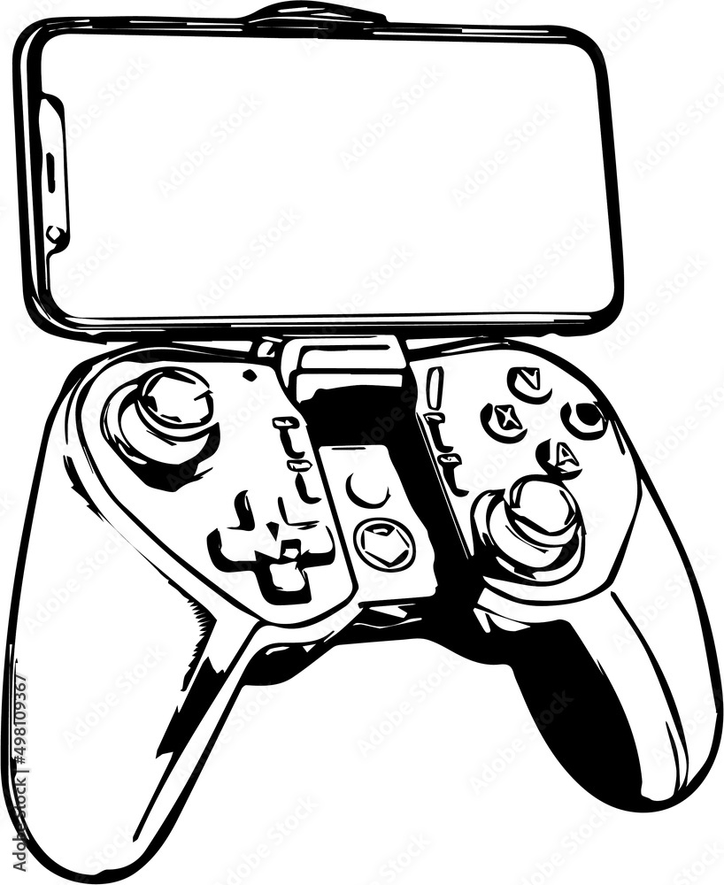 Outline sketch drawing of cell phone game remote, Line art illustration ...