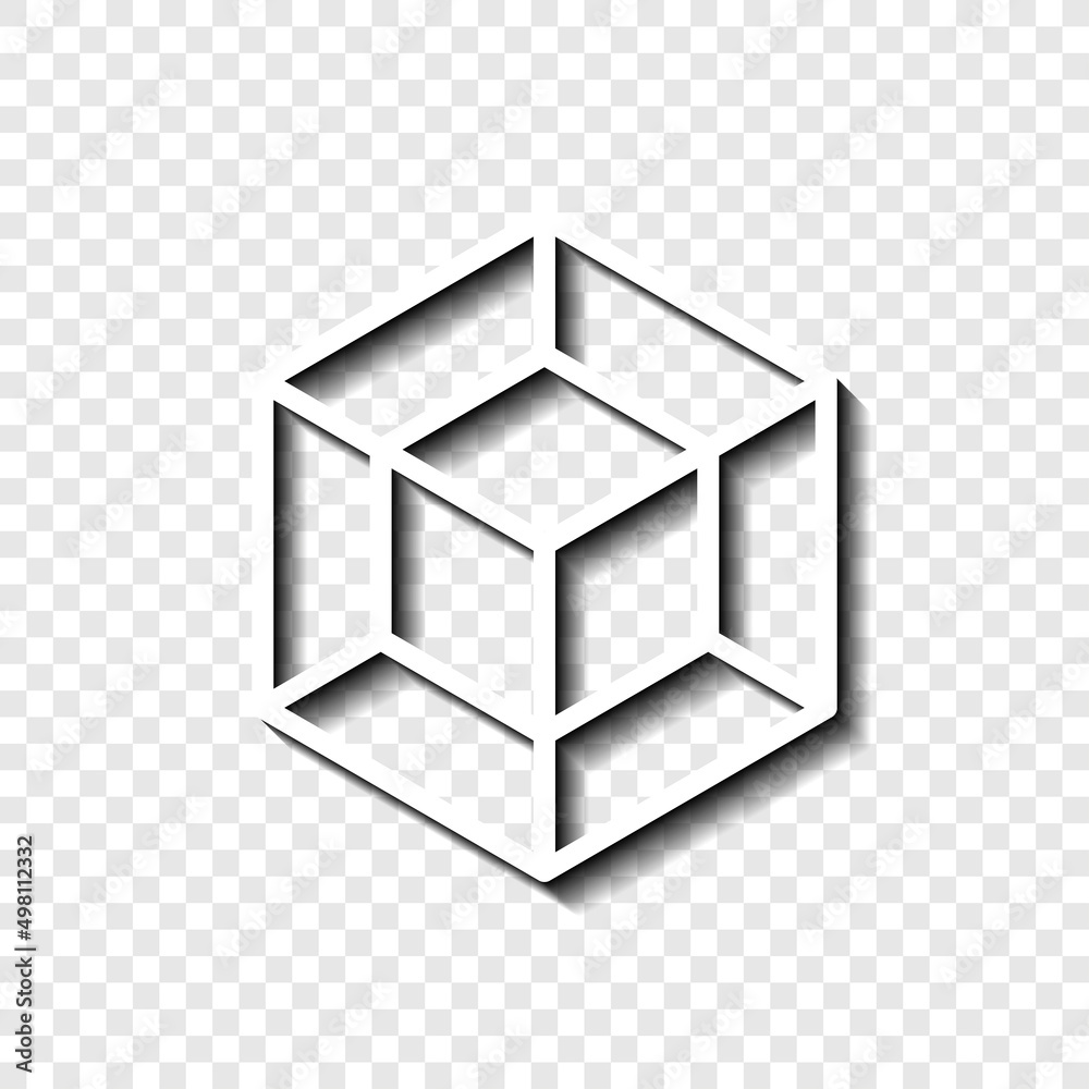 Cube, tesseract simple icon. Flat desing. White with shadow on ...