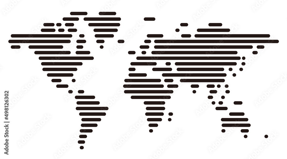 Simple horizontal line map of the world, vector white background Stock ...