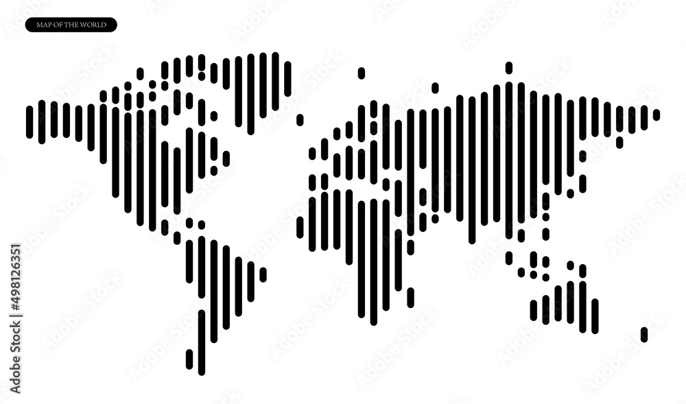 Simple vertical line map of the world, vector white background Stock ...