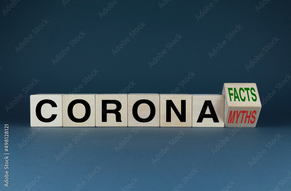 Cubes form the words corona facts or corona myths. Social Media Concept ...