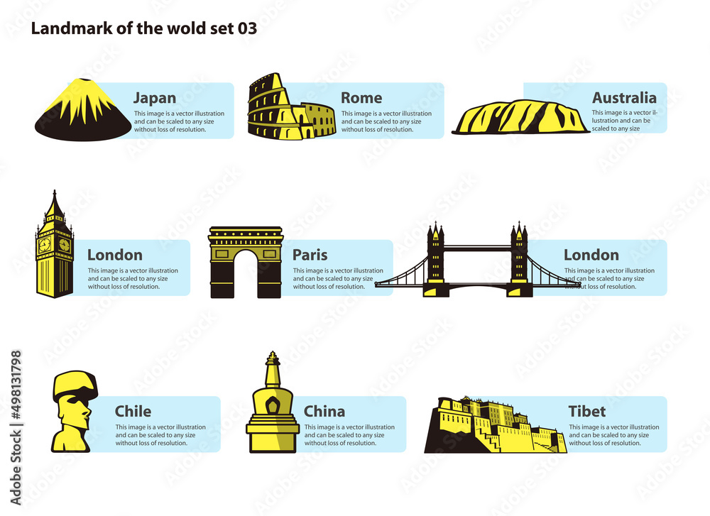 landmarks of the world, label of famous place, vector, Famous scenic ...