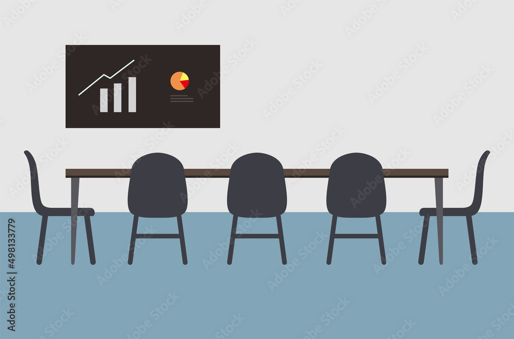 Big meeting room with big table, chairs, vector illustration Stock ...