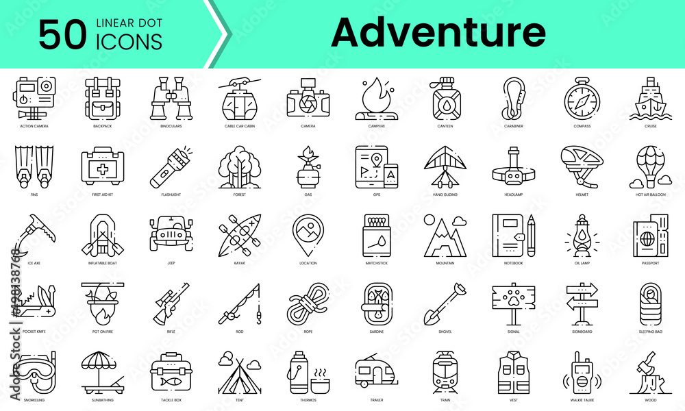 Set of adventure icons. Line art style icons bundle. vector ...