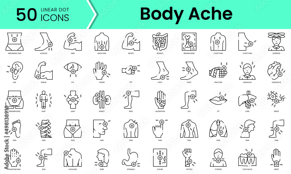 Set of body ache icons. Line art style icons bundle. vector ...