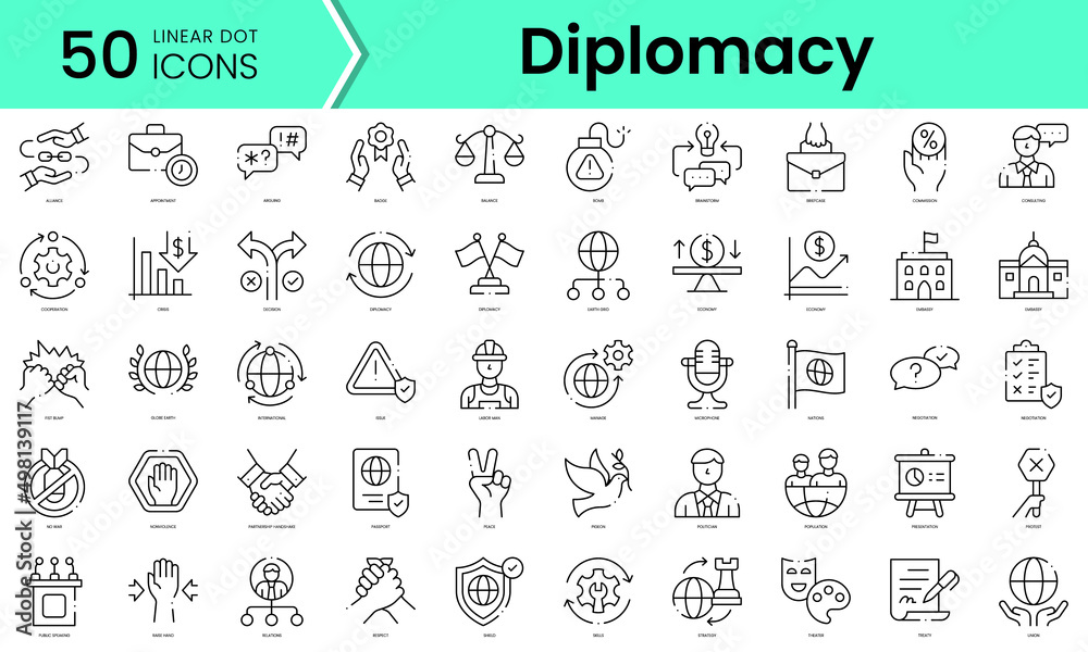 Set of diplomacy icons. Line art style icons bundle. vector ...