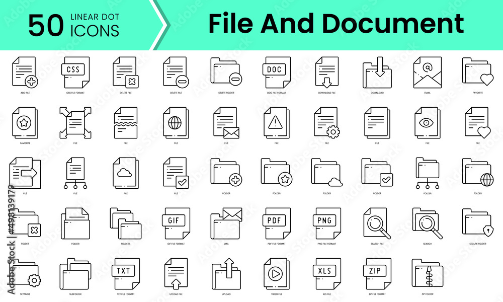 Set of file and document icons. Line art style icons bundle. vector ...
