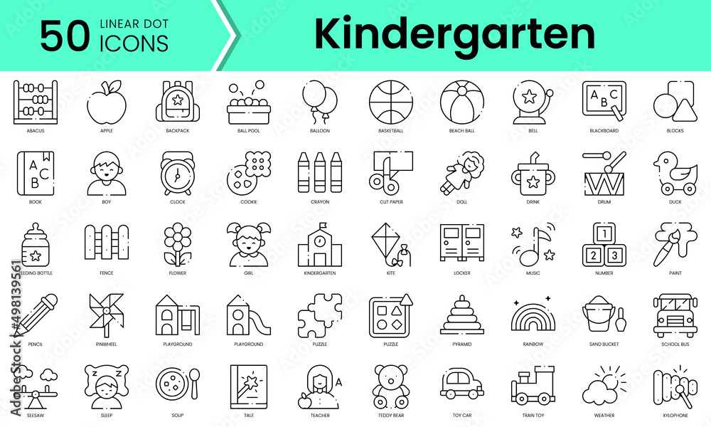 Set of kindergarten icons. Line art style icons bundle. vector ...
