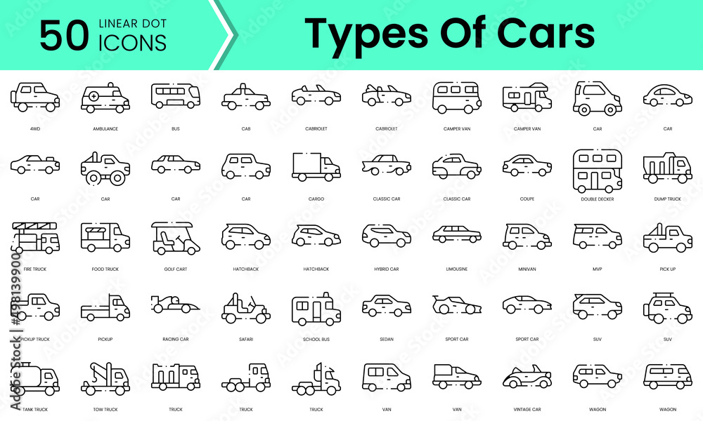 Set of types of cars icons. Line art style icons bundle. vector ...