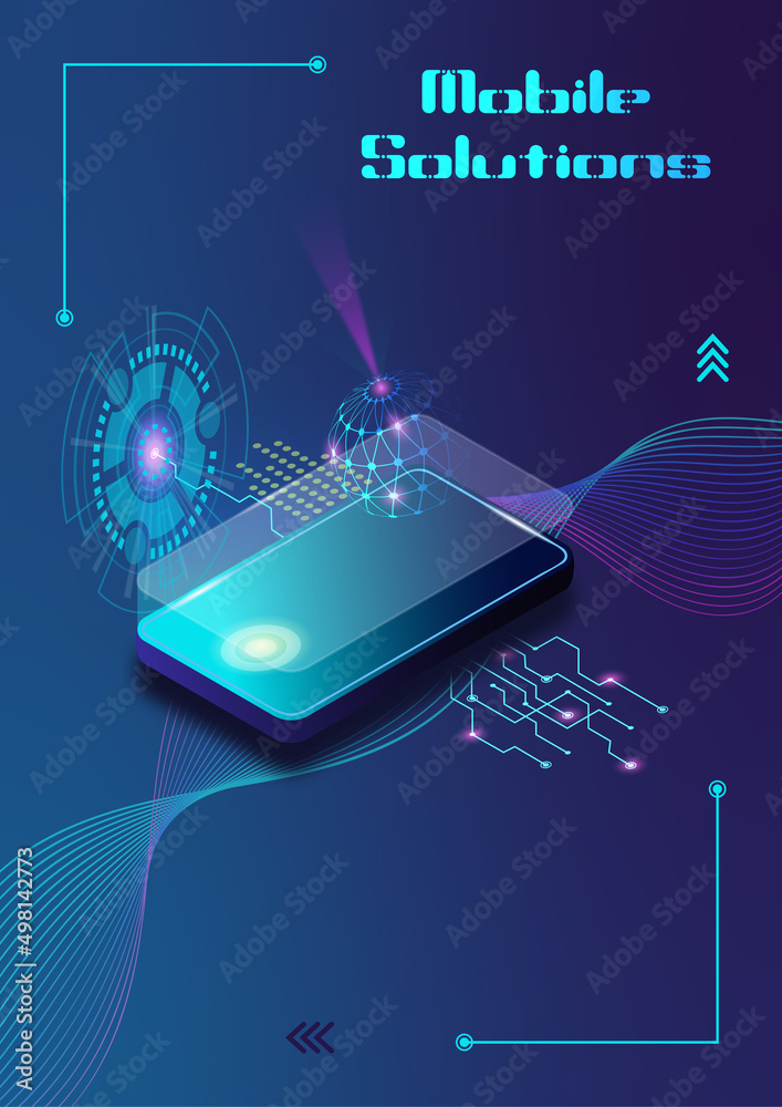 Mobile solutions poster template design. Concept of apps and ...