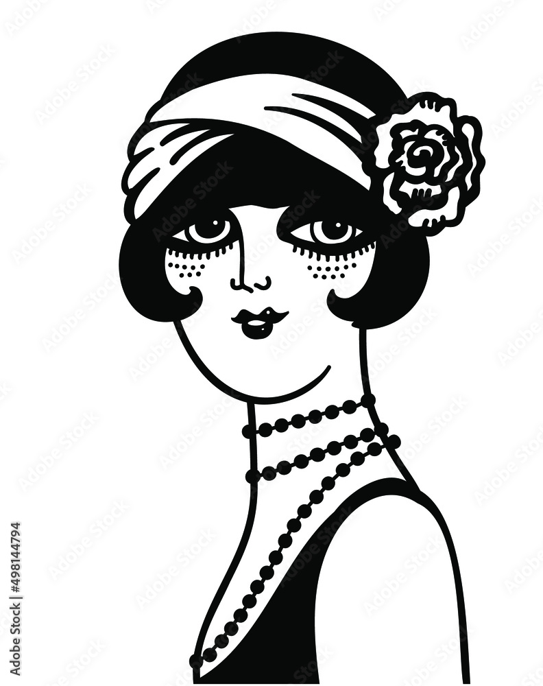 Vintage woman portrait in 1920s style fashion with cloche hat and dress ...