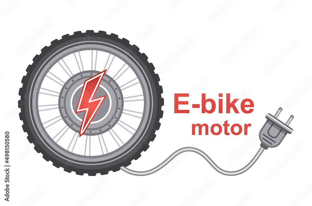 E-bike motor wheel icon. Electric bike hub power engine with plug ...