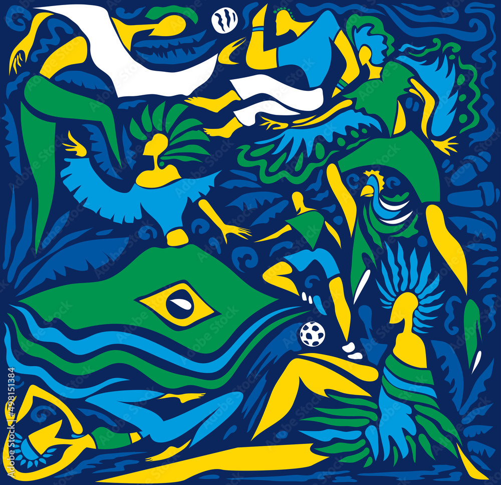 Abstract Brazil Carnival Art, Brazilian Flag Colors Artwork (vector Art ...