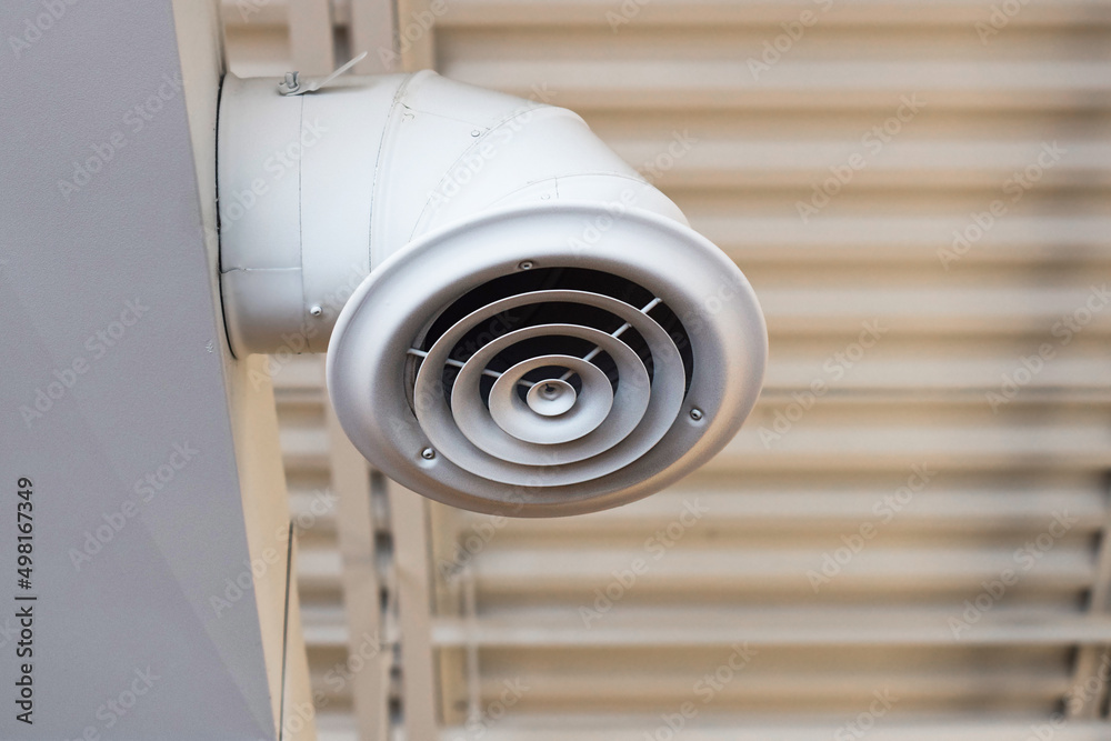 Exposed white industrial ceiling ventilation system Stock Photo | Adobe ...