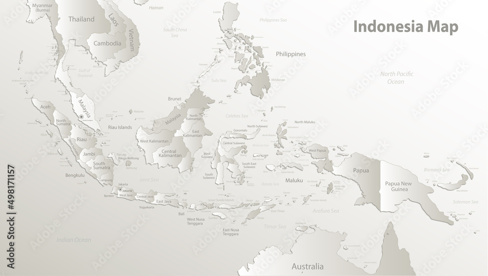 Indonesia map, individual regions with names and capital city, card ...
