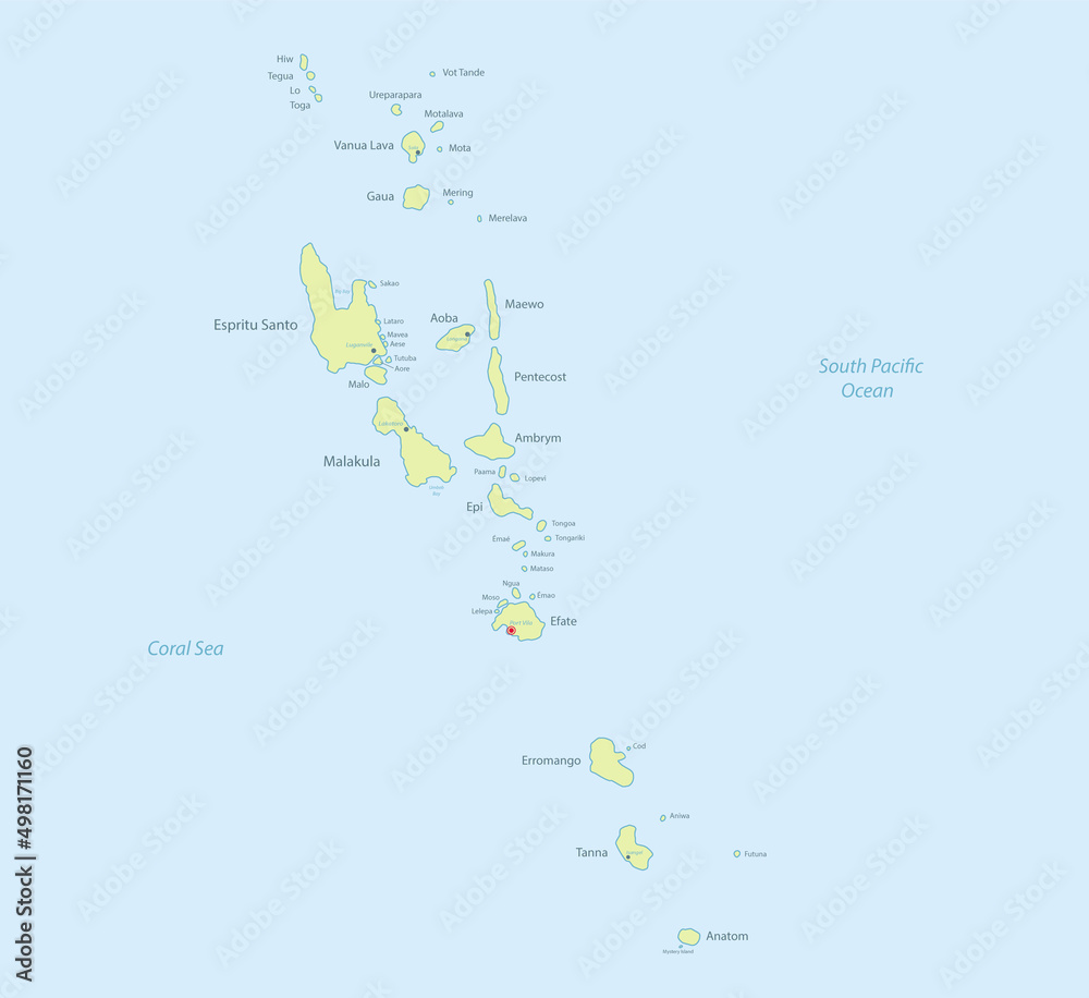 Vanuatu map detailed, islands and city with names, classic maps design ...