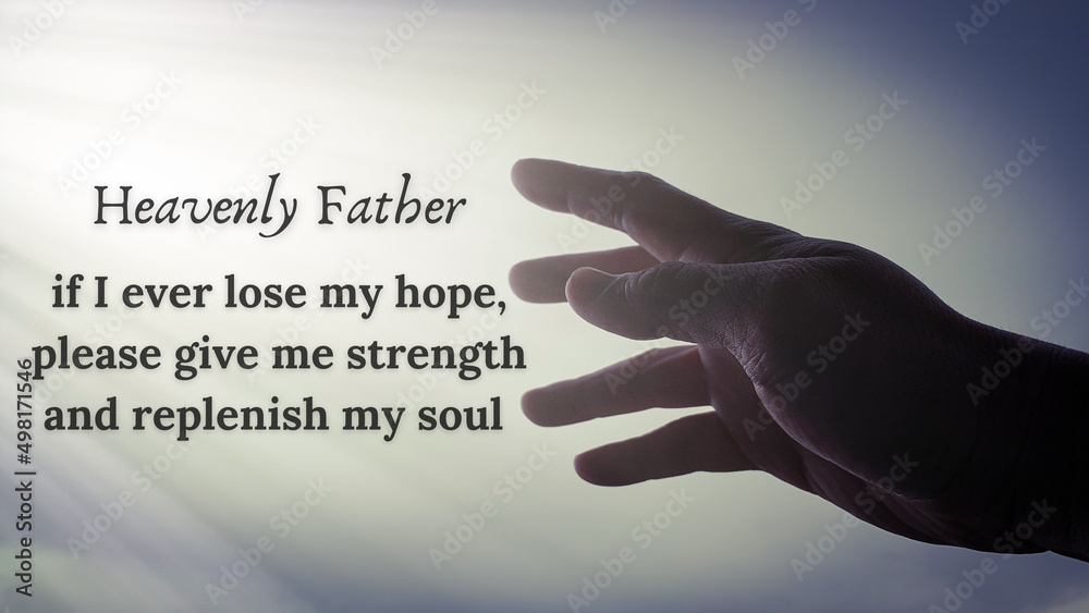 Prayer to Heavenly Father with hand reaching out to bright shining ...