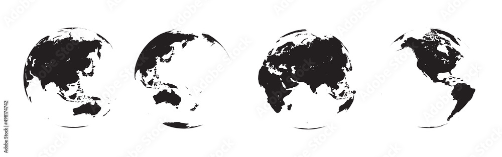 Realistic world map in globe shape on transparent background. Set of ...