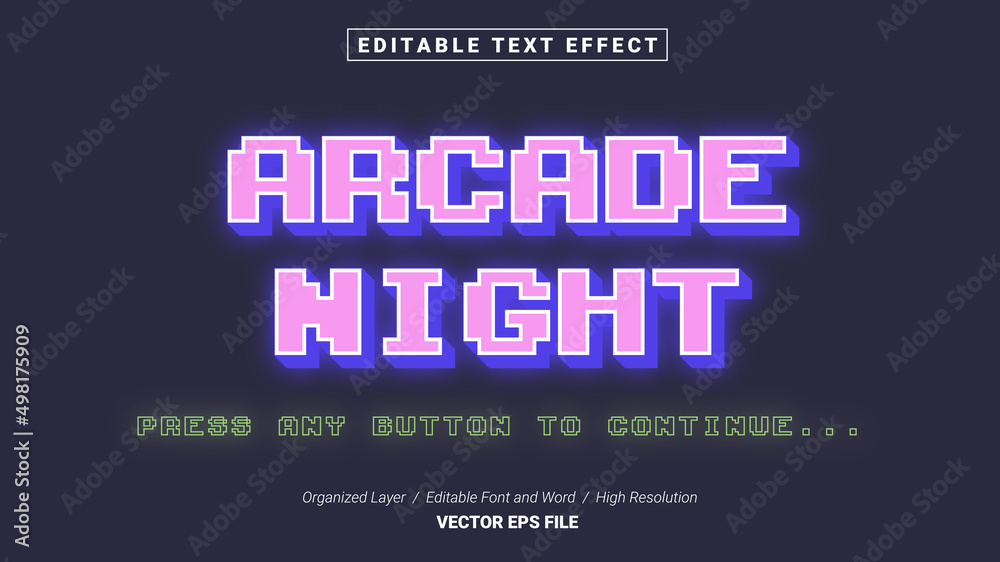 Editable Arcade Night Font. Typography Template Text Effect Style ...