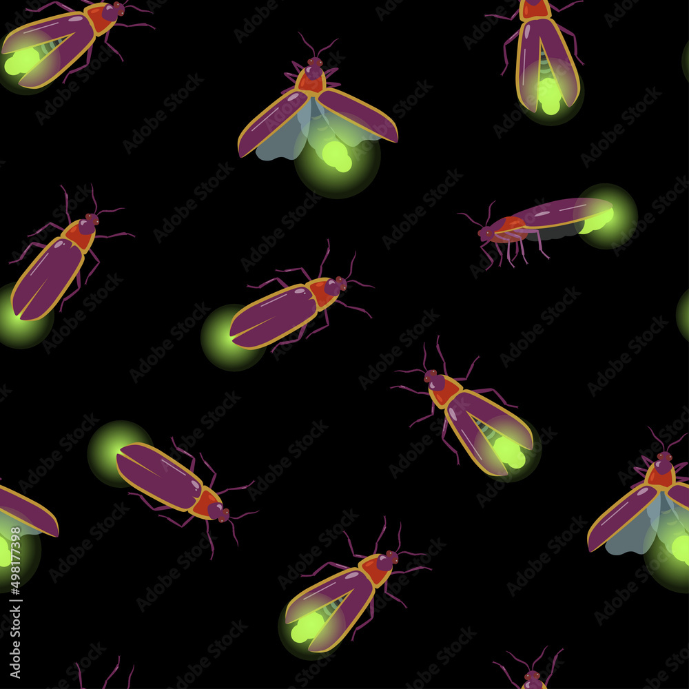 Seamless pattern with firefly beetle flying with different angles for ...