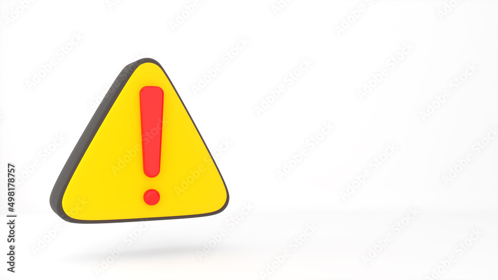 Exclamation mark on white background, caution warning,3d rendering ...
