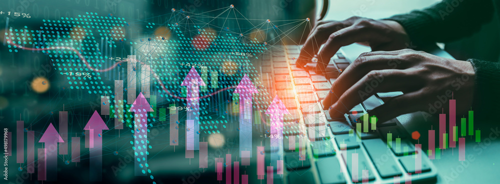 Business people hands working on network and digital finance marketing ...