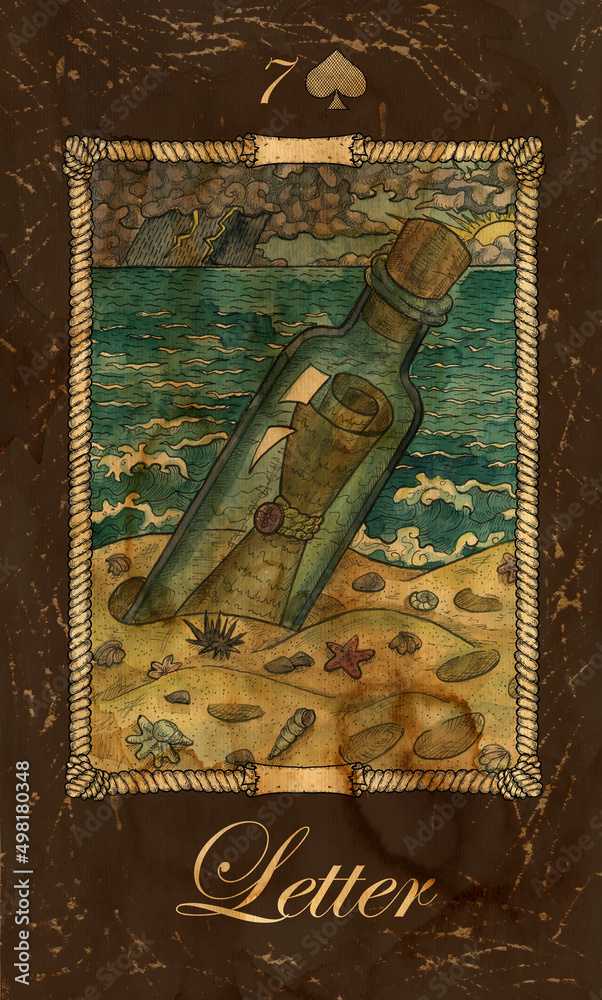 Letter. Card of Old Marine Lenormand Oracle deck. Fantasy vintage ...