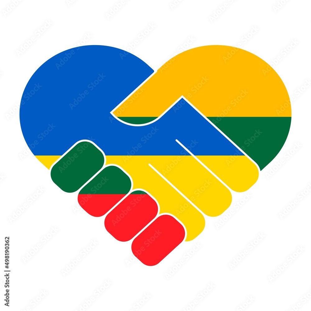 Handshake symbol in the colors of the national flags of Lithuania and ...