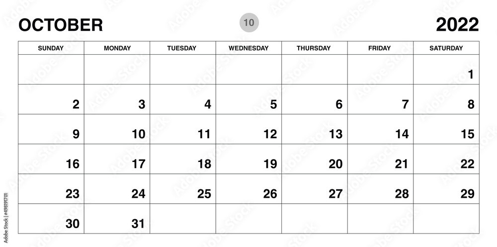 October 2022 year planner template, calendar 2022 template, monthly and ...