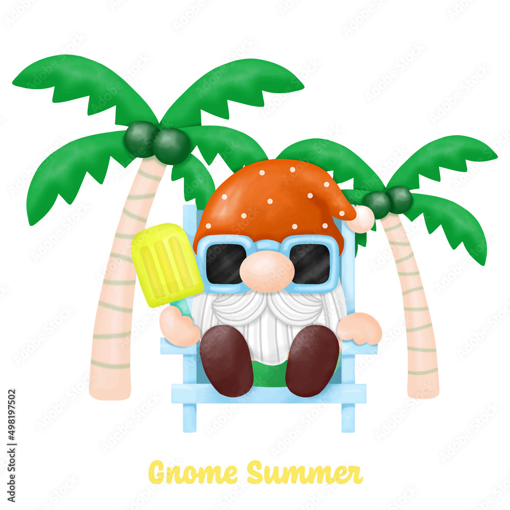 Watercolor Gnomes Summer Beach Clipart, PNG Digital painting Stock Vector | Adobe Stock