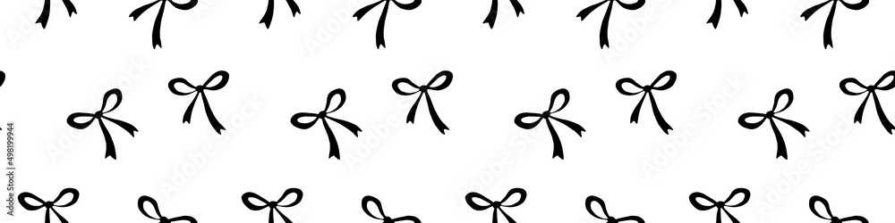 Seamless pattern with small black flat bows, ribbons. Cute fun simple ...
