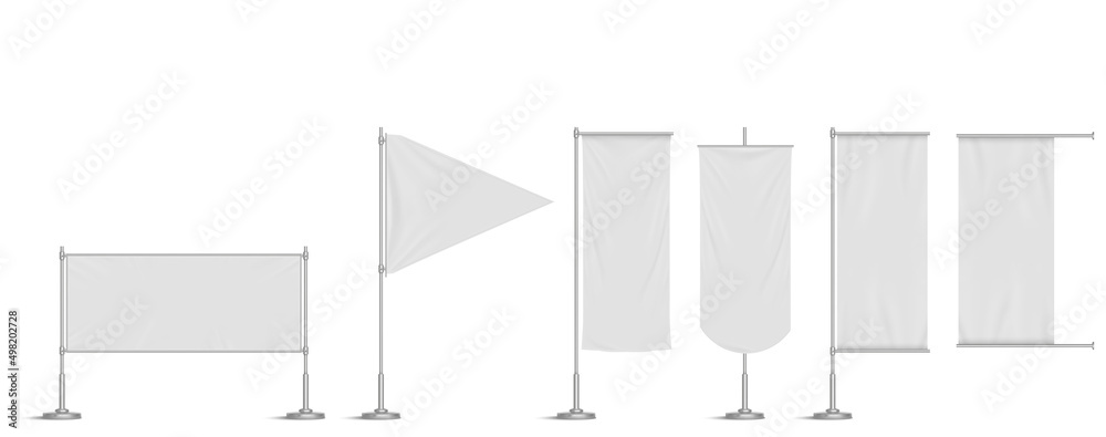 White vinyl banners, triangle flag and pennants on pole. Vector ...