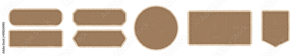 Jute cloth patches, labels with burlap fabric texture. Vector ...