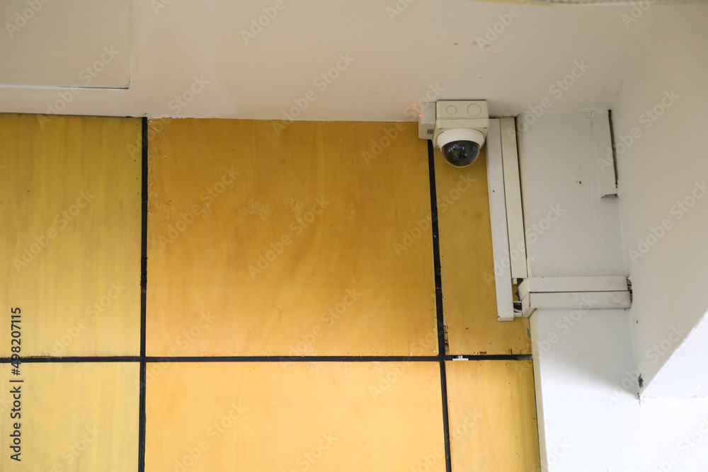 Indoor CCTV security camera operating in the classroom. Stock Photo ...