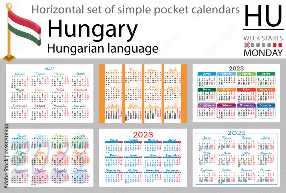 Hungarian horizontal pocket calendar for 2023. Week starts Monday Stock ...