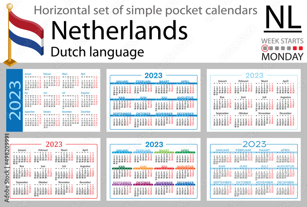 Dutch horizontal pocket calendar for 2023. Week starts Monday Stock ...